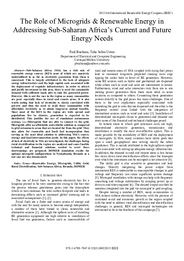 (PDF) The role of microgrids & renewable energy in addressing Sub-Saharan Africa's current and ...