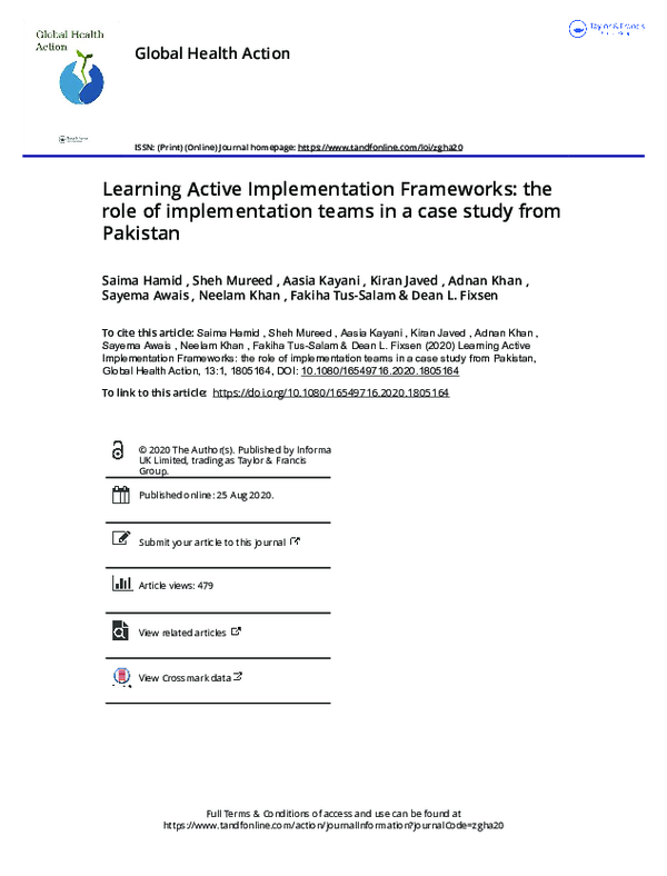 Pdf Learning Active Implementation Frameworks The Role Of Implementation Teams In A Case