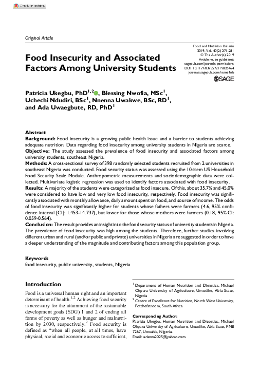 (PDF) Food Insecurity and Associated Factors Among University Students