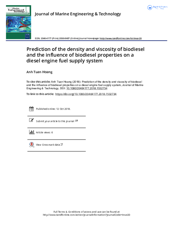 (PDF) Prediction of the density and viscosity of biodiesel and the ...