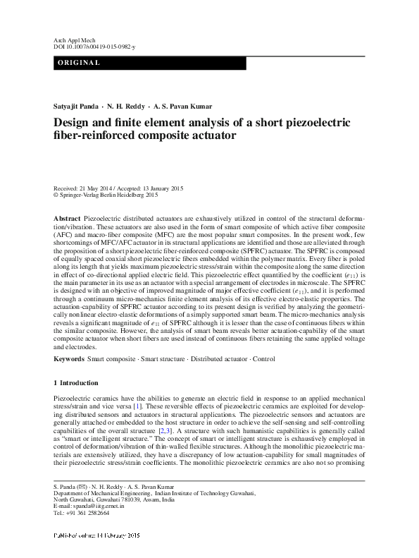(PDF) Design and finite element analysis of a short piezoelectric fiber-reinforced composite ...