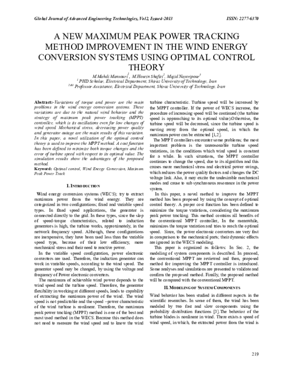 (PDF) A New Maximum Peak Power Tracking Method Improvement in the Wind ...