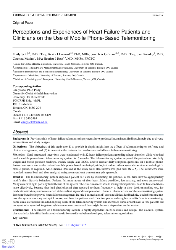 (PDF) Perceptions and Experiences of Heart Failure Patients and ...