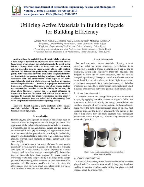 (PDF) Utilizing Active Materials in Building Façade for Building Efficiency