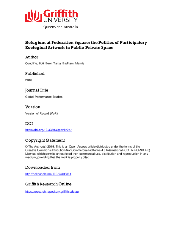 (PDF) Refugium at Federation Square: the Politics of Participatory ...