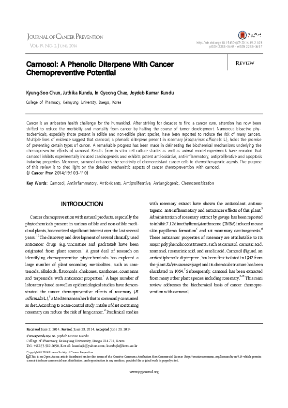 (PDF) Carnosol: A Phenolic Diterpene With Cancer Chemopreventive Potential