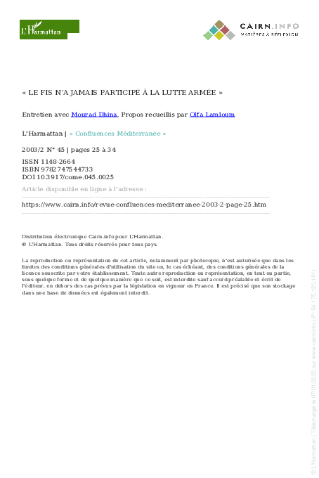 (PDF) « Le fis n’a jamais participé à la lutte armée