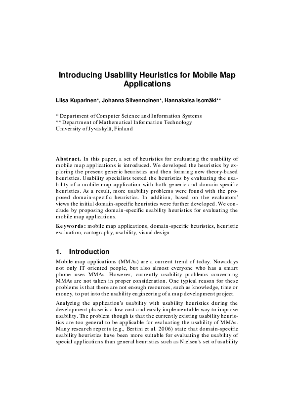 (PDF) Introducing Usability Heuristics for Mobile Map Applications