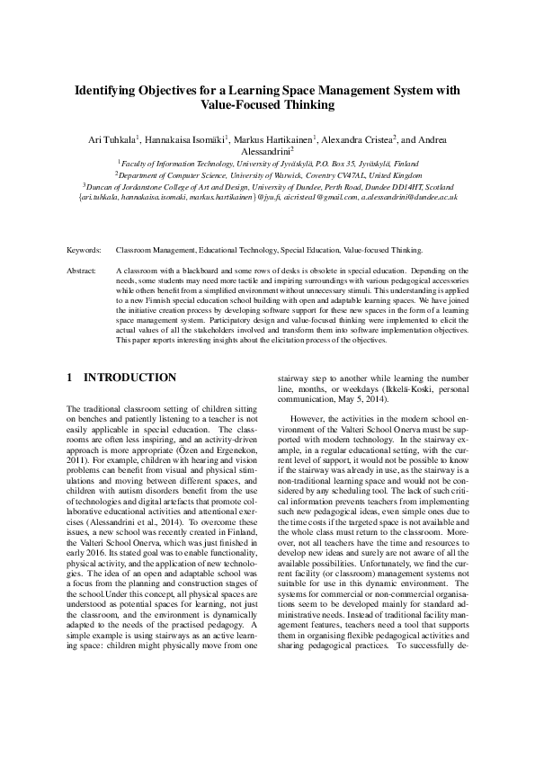 (PDF) Identifying Objectives for a Learning Space Management System with Value-focused Thinking