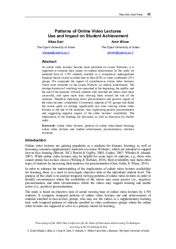 (PDF) Patterns of Online Video Lectures Use and Impact on Student ...