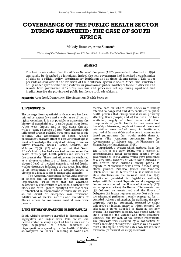 (PDF) Governance of the public health sector during Apartheid: The case ...
