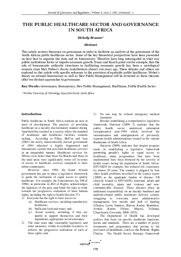 (PDF) The Public Healthcare Sector and Governance in South Africa