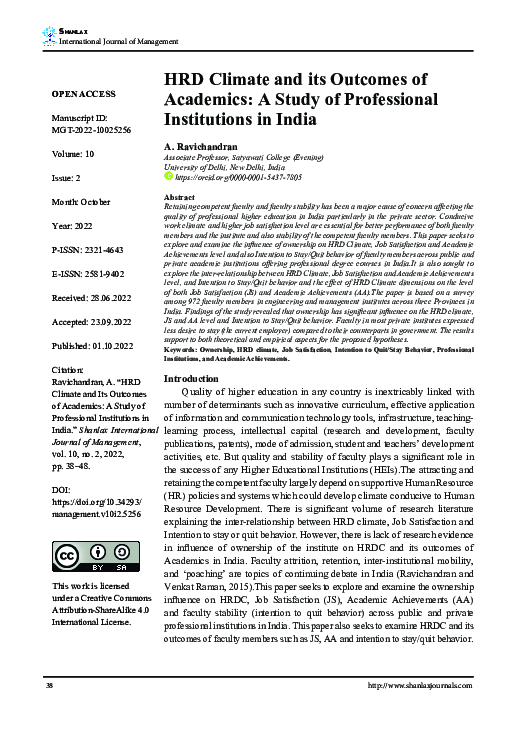 (PDF) HRD Climate and its Outcomes of Academics: A Study of ...