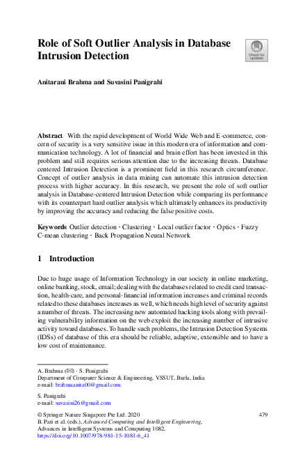 (PDF) Role of Soft Outlier Analysis in Database Intrusion Detection