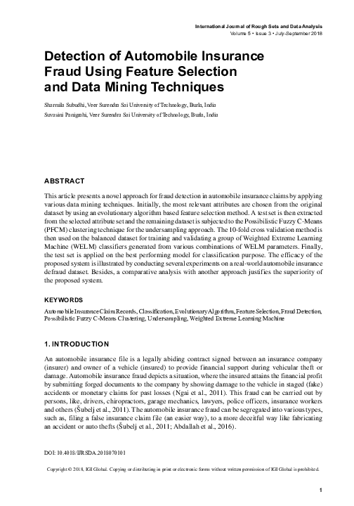 (PDF) Detection of Automobile Insurance Fraud Using Feature Selection ...