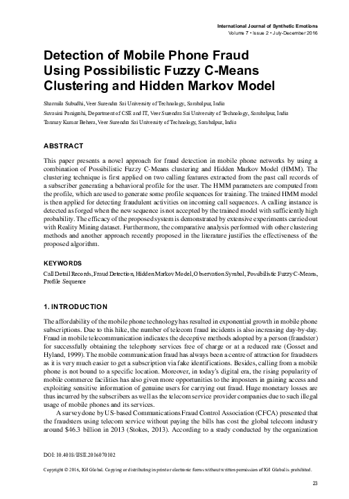 (PDF) Detection of Mobile Phone Fraud Using Possibilistic Fuzzy C-Means ...