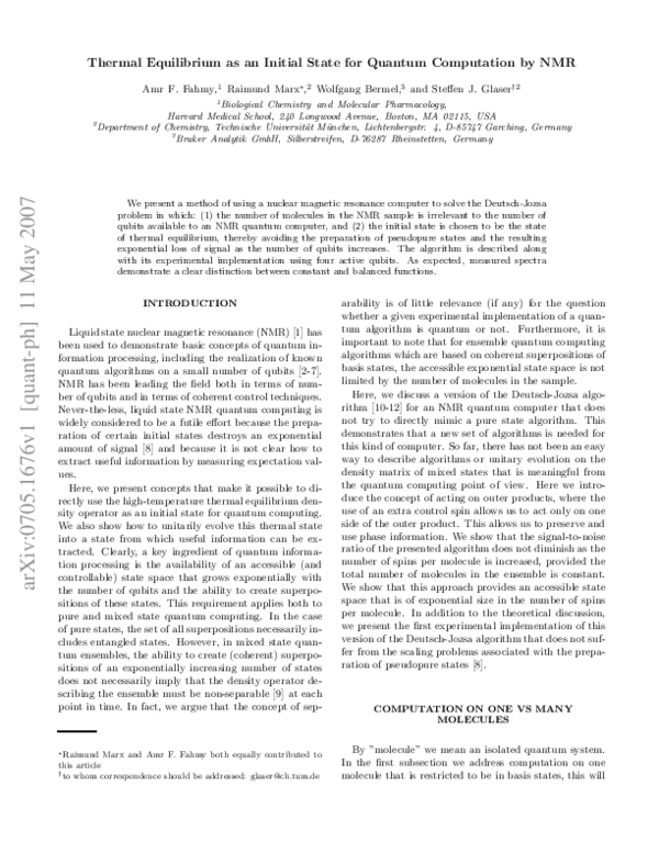 (PDF) Thermal equilibrium as an initial state for quantum computation ...