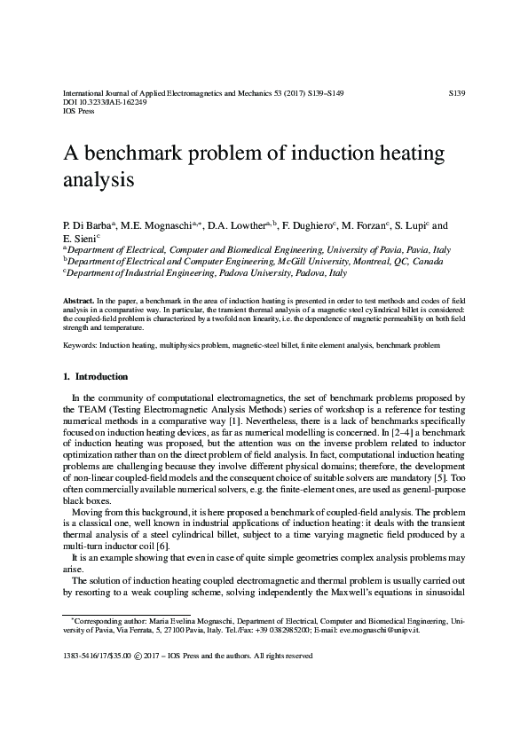 (PDF) A benchmark problem of induction heating analysis