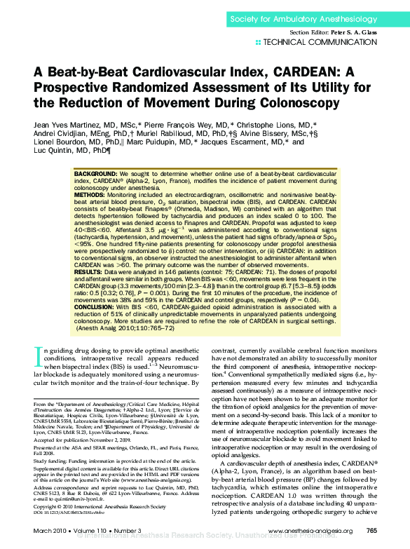 (PDF) A Beat-by-Beat Cardiovascular Index, CARDEAN: A Prospective ...