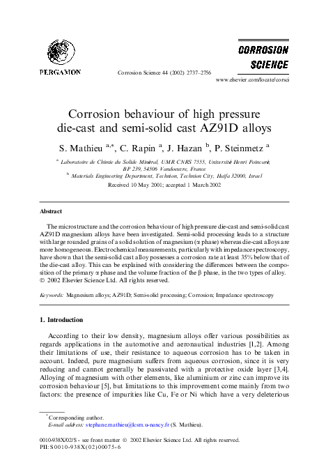 (PDF) Corrosion behaviour of high pressure die-cast and semi-solid cast ...