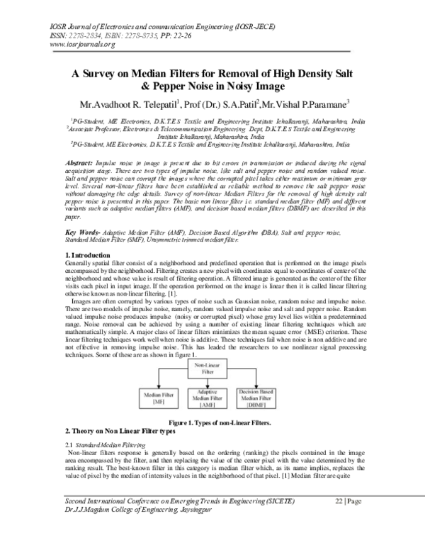 (PDF) A Survey on Median Filters for Removal of High Density Salt ...