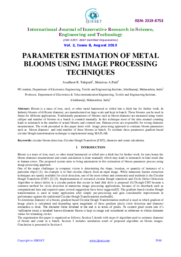 (PDF) Parameter Estimation of Metal Blooms Using Image Processing Techniques