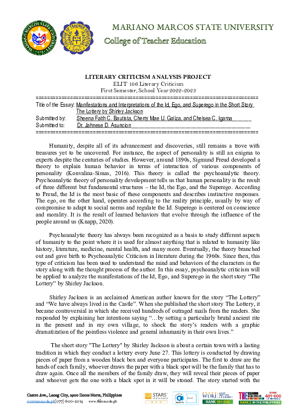 (DOC) Manifestations and Interpretations of the Id, Ego, and Superego ...