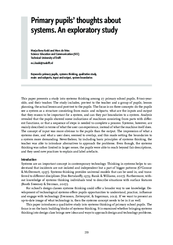 (PDF) Primary pupils' thoughts about systems. An exploratory study