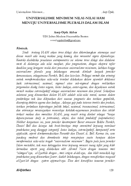 (PDF) Universalisme Minimum Nilai-Nilai Ham Menuju Universalisme Pluralis Dalam Islam