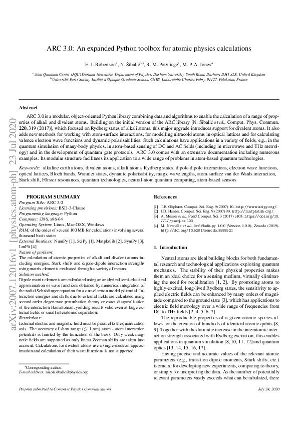 (PDF) ARC 3.0: An expanded Python toolbox for atomic physics calculations