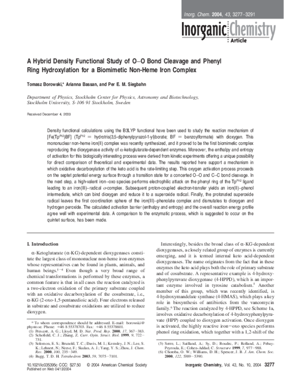 (PDF) A Hybrid Density Functional Study of O−O Bond Cleavage and Phenyl ...