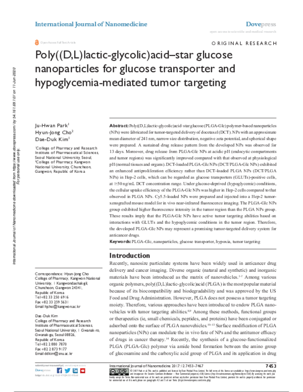 (PDF) Poly((D,L)lactic-glycolic)acid–star glucose nanoparticles for glucose transporter and ...