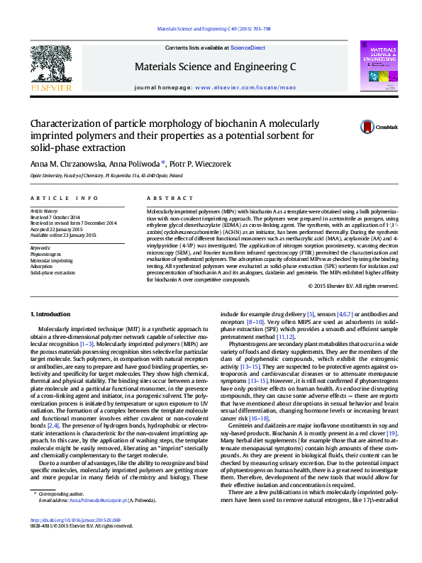 (PDF) Characterization of particle morphology of biochanin A molecularly imprinted polymers and ...