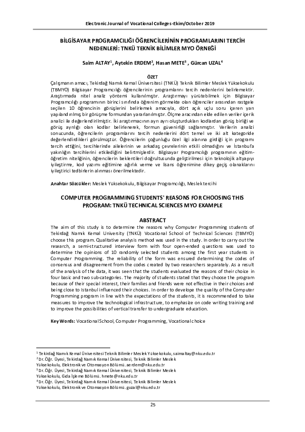 (PDF) Bi̇lgi̇sayar Programciliği Öğrenci̇leri̇ni̇n Programlarini Terci̇h Nedenleri̇: Nkü Tekni̇k ...