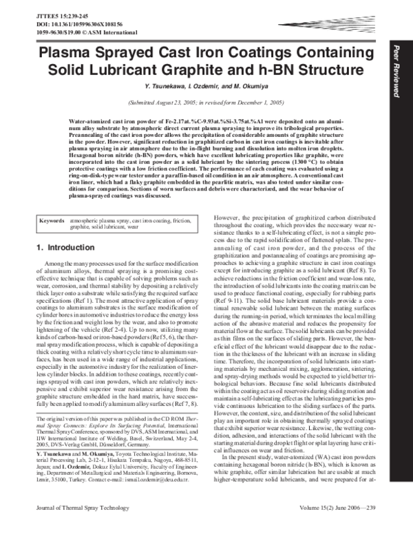 (PDF) Plasma Sprayed Cast Iron Coatings Containing Solid Lubricant ...
