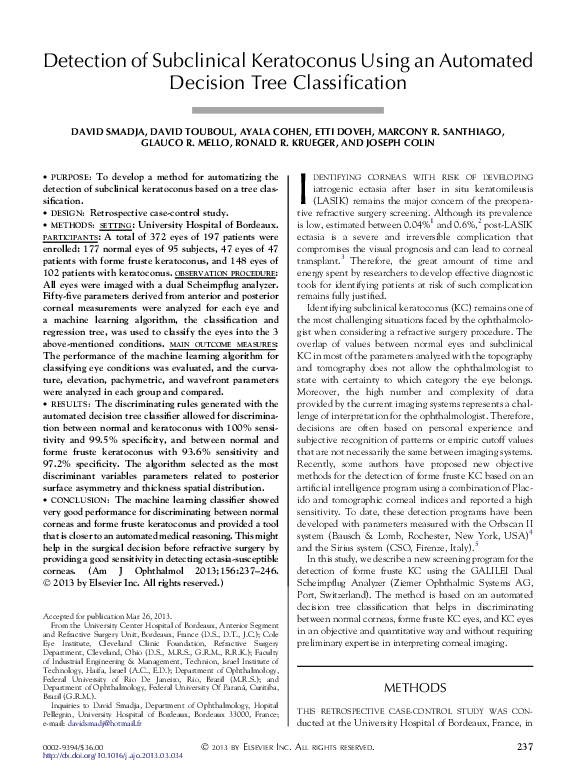 (PDF) Detection of Subclinical Keratoconus Using an Automated Decision Tree Classification