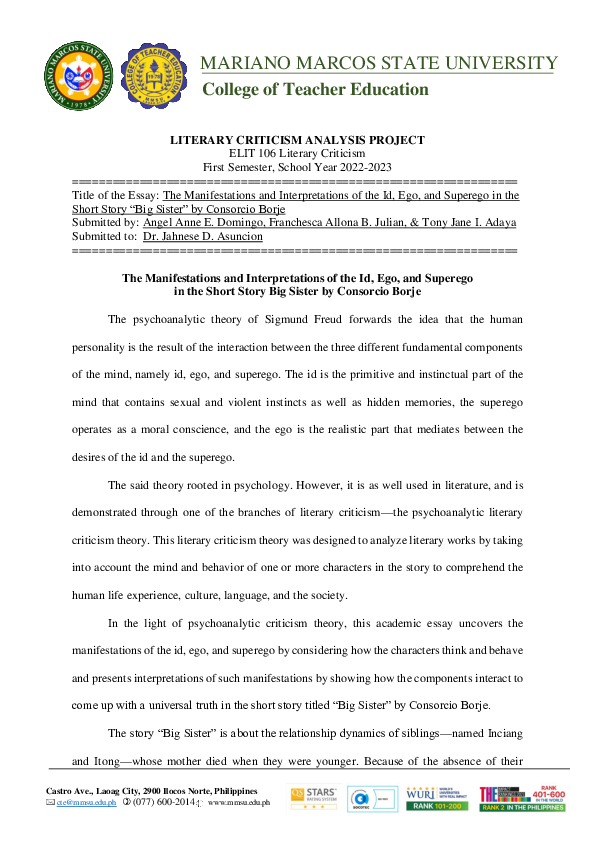 (PDF) The Manifestations and Interpretations of the Id, Ego, and ...