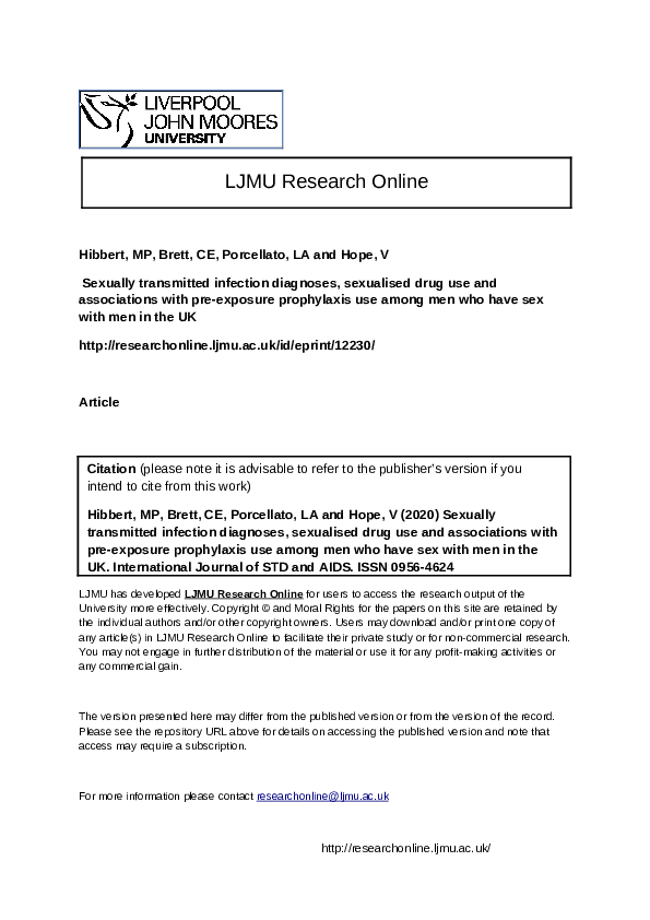 Pdf Sexually Transmitted Infection Diagnoses Sexualised Drug Use And Associations With Pre
