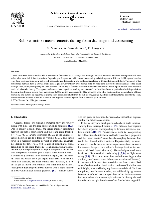 (PDF) Bubble motion measurements during foam drainage and coarsening