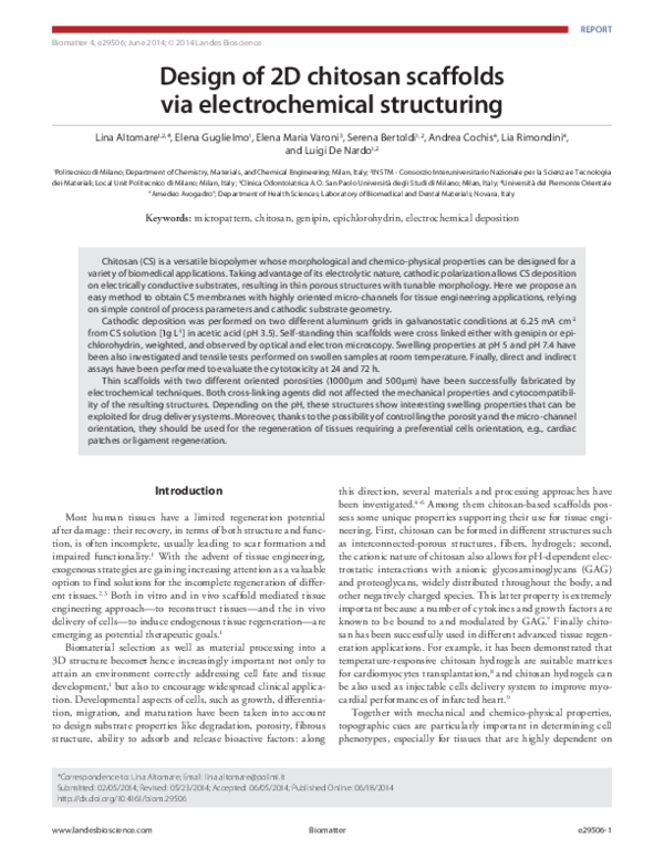 (PDF) Design of 2D chitosan scaffolds via electrochemical structuring