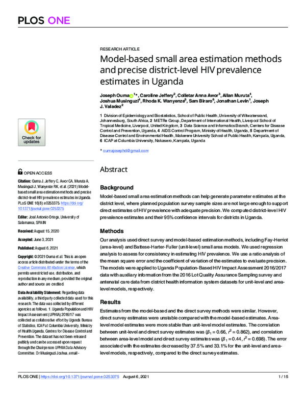 (PDF) Model-based small area estimation methods and precise district ...