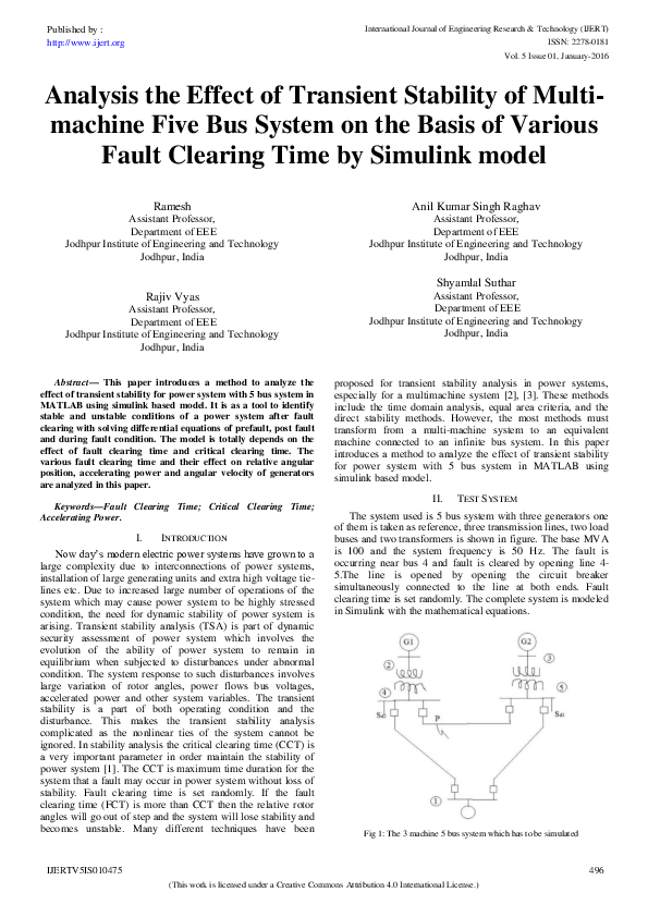 (PDF) Analysis the Effect of Transient Stability of Multi-machine Five Bus System on the Basis ...