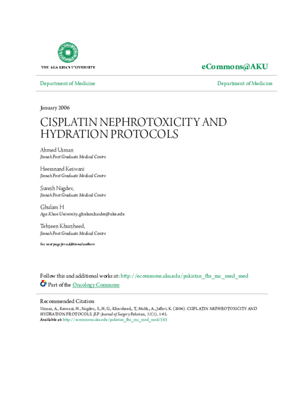 (PDF) Cisplatin Nephrotoxicity and Hydration Protocols