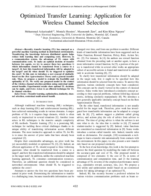 (PDF) Optimized Transfer Learning: Application for Wireless Channel Selection