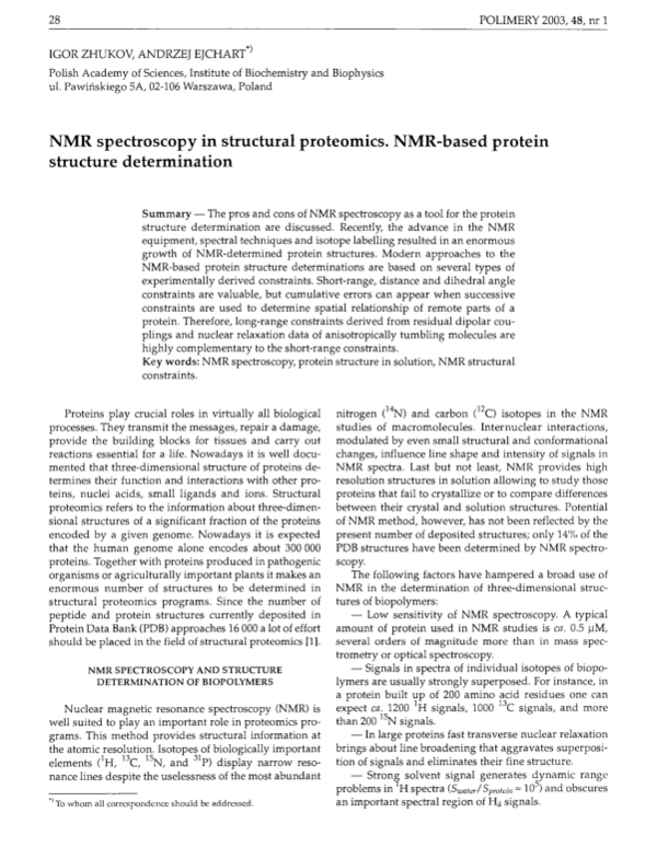 (PDF) NMR spectroscopy in structural proteomics. NMR-based protein ...