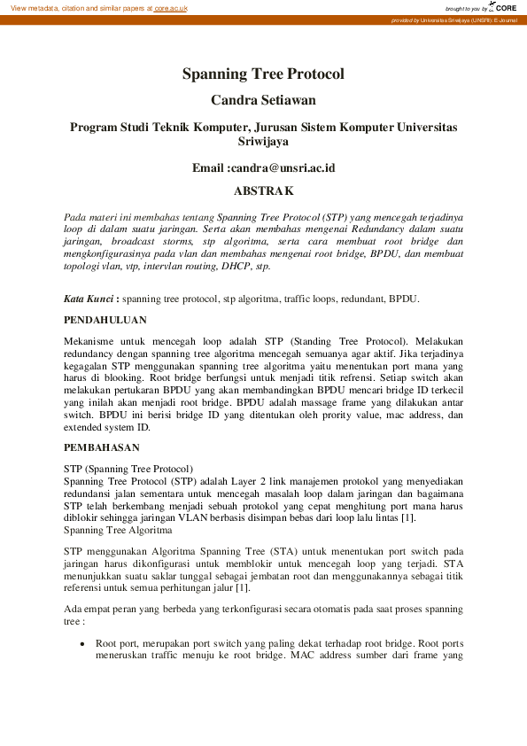 Pdf Spanning Tree Protocol