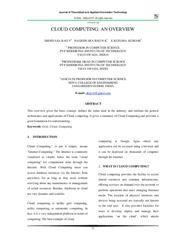 (PDF) Cloud Computing – an Overview