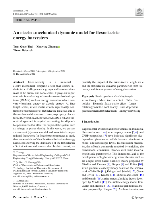 (PDF) An electro-mechanical dynamic model for flexoelectric energy ...