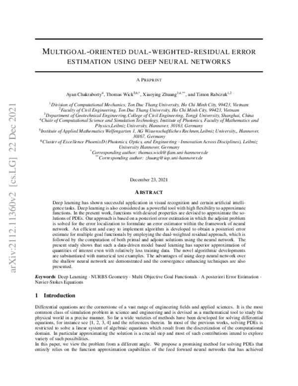 Pdf Multigoal Oriented Dual Weighted Residual Error Estimation Using