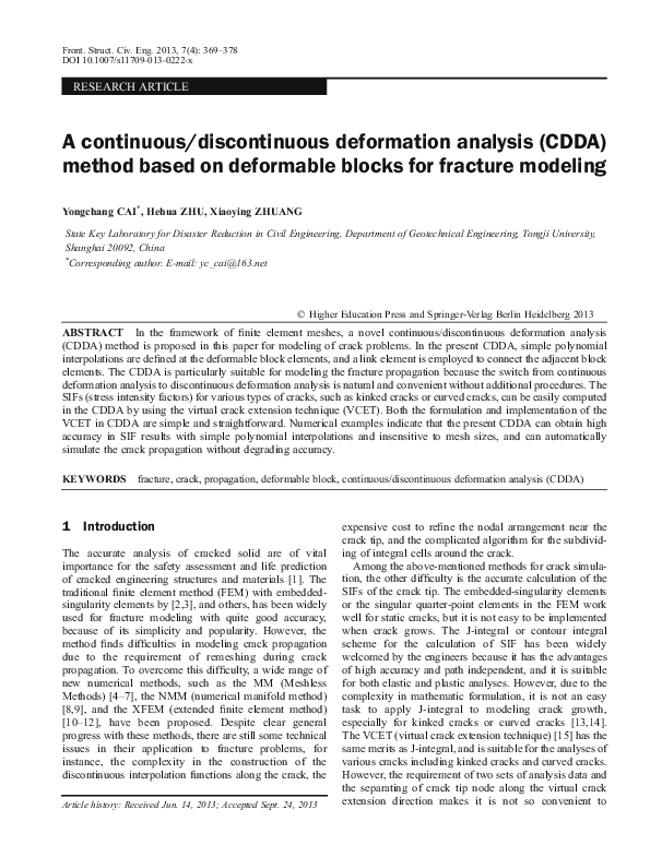 (PDF) A continuous/discontinuous deformation analysis (CDDA) method based on deformable blocks ...